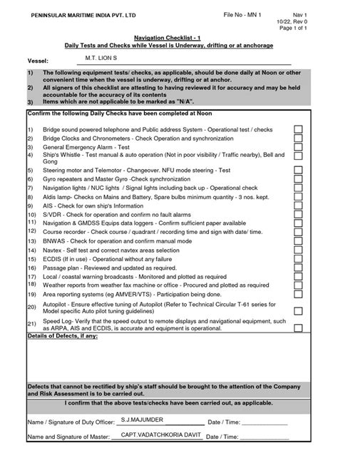 Nav1 Navigation Checklist 1 Pdf Navigation