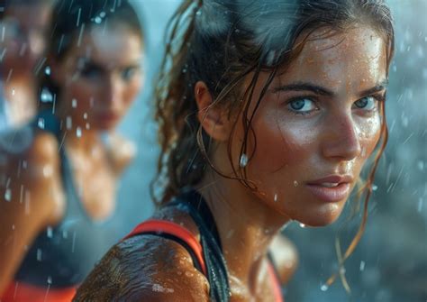 Premium Photo Sporty Woman Taking Shower After Workout