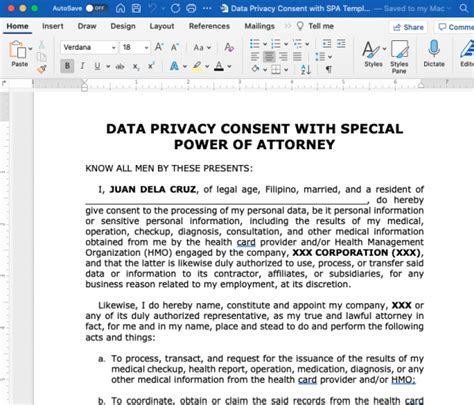 Data Privacy Consent Undertaking With Spa For Hmo Soft Copy Editable