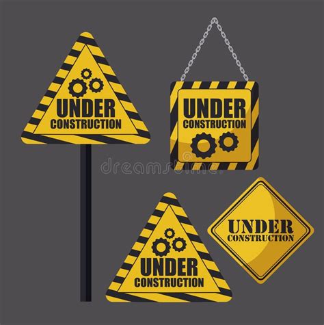 Under Construction Label With Set Of Signals Stock Illustration