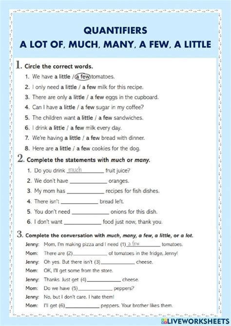 A Blue And White Printout With Words That Say Quantities