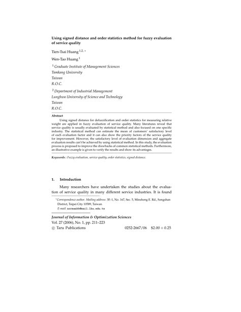 Pdf Using Signed Distance And Order Statistics Method For Fuzzy Evaluation Of Service Quality