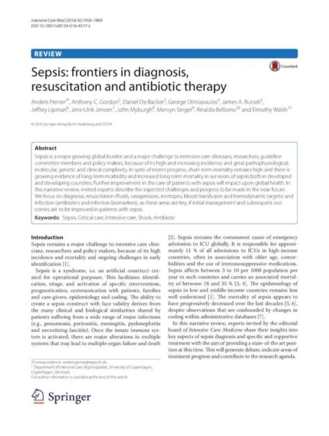 Pdf Sepsis Frontiers In Diagnosis Resuscitation And Antibiotic