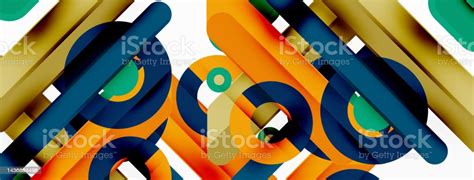 기하학적 배경을 선 배경 화면 배너 배경 또는 착륙을위한 줄무늬 및 반지 구성 비즈니스 템플릿 3차원 형태에 대한 스톡 벡터 아트 및 기타 이미지 Istock