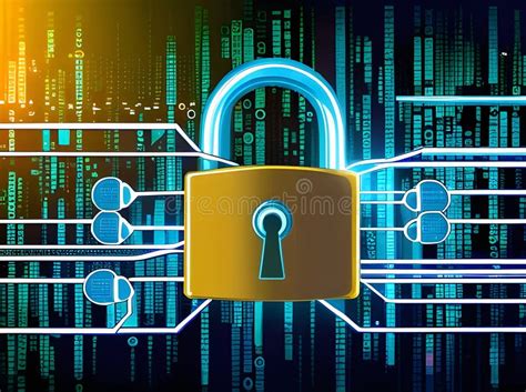 Cybersecurity Lock And Digital Data Streams On A Technology Background