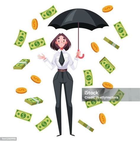 우산을 들고 돈 비 아래 서 있는 사업가 캐릭터 벡터 그래픽 디자인 그림 요소 경제에 대한 스톡 벡터 아트 및 기타 이미지