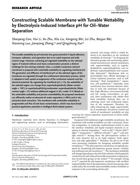 Constructing Scalable Membrane With Tunable Wettability By Electrolysis‐induced Interface Ph For