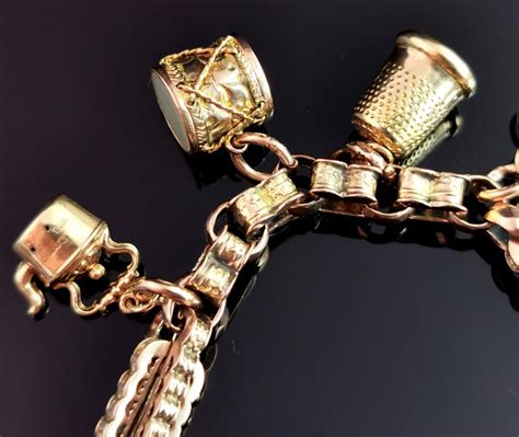 Antique Victorian 9k Gold Fancy Link Charm Bracelet Vintage Charms For