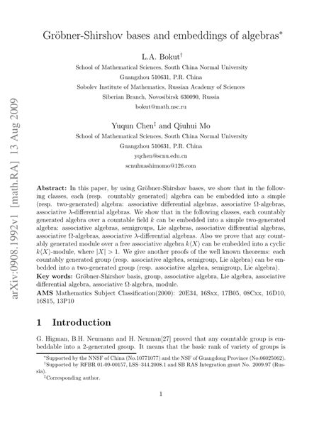 Pdf GrÖbnershirshov Bases And Embeddings Of Algebras