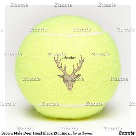 Brown Male Deer Head Black Etchings Antlers Tennis Balls Zazzle