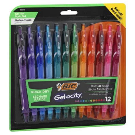Bic Gelocity Quick Dry Retractable Fashion Gel Pen 07 Mm Colors 12