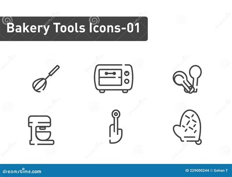 Bakery Tool Outline Icon Set Isolated On White Background Ep01 Royalty
