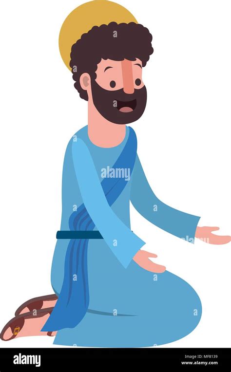 Apostle Of Jesus On Knees Praying Character Vector Illustration Design