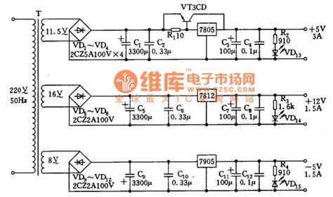 由7805，7905，7812组成的特殊的线性稳压电源 稳压电源 维库电子市场网
