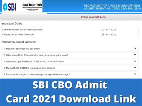 Sbi Cbo Admit Card Has Been Released Candidates Can Download From Sbi