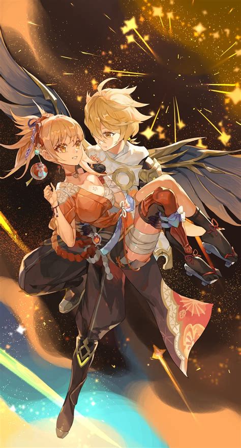 Aether And Yoimiya Genshin Impact Drawn By Kuangwang Heiye Danbooru
