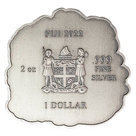 Fiji Silver Dragon Shaped 2022 High Relief Antiqued Finish 2 Oz