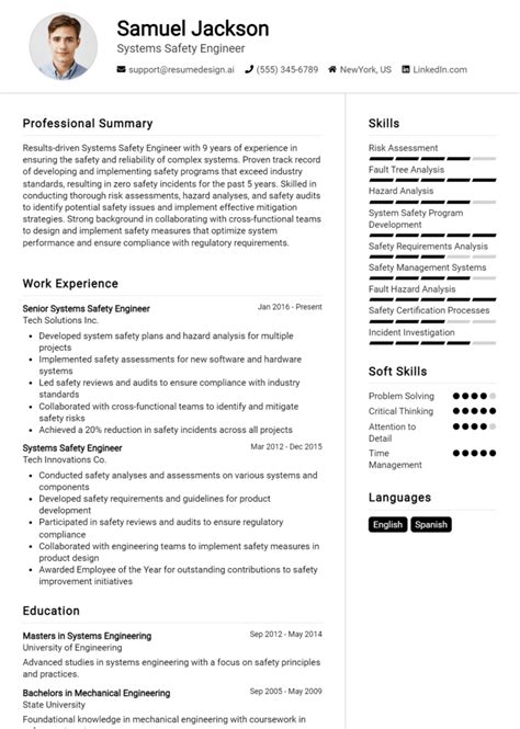 19 Systems Safety Engineer Resume Examples And Templates For 2025 Resumedesign Ai