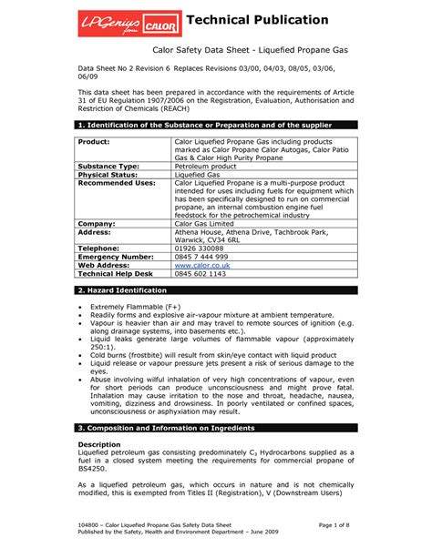 Calor Gas Propane Msds At Eliza Coles Blog
