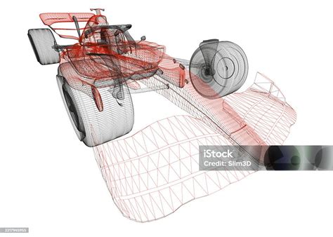 빨간색과 검은색 경주용 자동차가 지그재그 패턴으로 표시되어 있습니다 자동차가 클로즈업되어 보여지고 자동차의 세부 사항이 강조됩니다 Draft Sports에 대한 스톡
