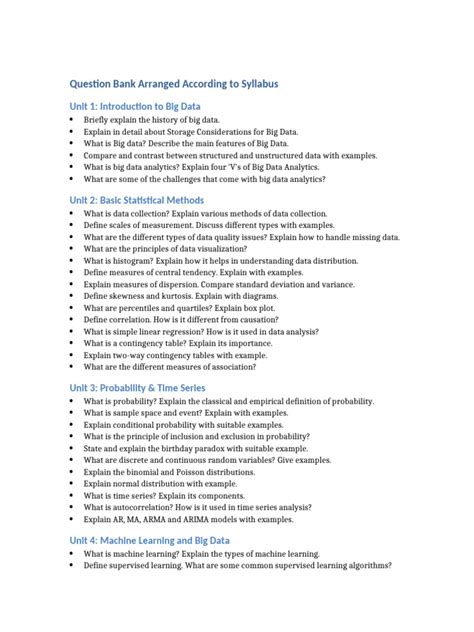 Big Data Analytics Questions By Unit Pdf Data Analysis