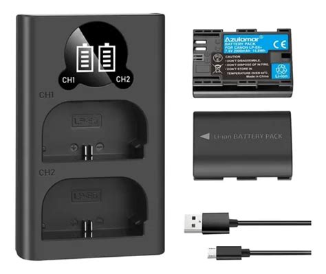 azulamar lp e6 2x batería y cargador para canon 90d r5 r6 5d meses