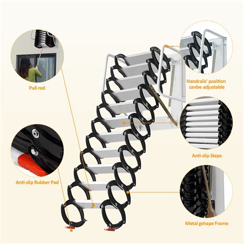 Lanfys 10ft Wall Mounted Ladder Attic Loft Stairs 12 Step Folding