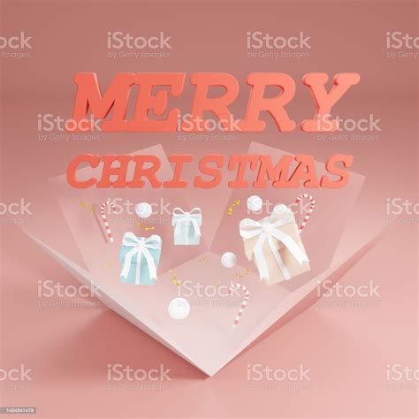 선물 상자를 여는 메리 크리스마스와 사탕이 들어있는 메리 크리스마스 메시지 3d 렌더링 2021년에 대한 스톡 사진 및 기타 이미지 2021년 3차원 형태 겨울