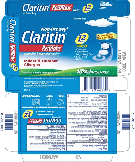 Claritin Reditabs Msd Consumer Care Inc Loratadine 5mg Tablet Orally Disintegrating