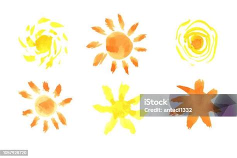 Aquarel Zon Pictogrammenset Geïsoleerd Op Een Witte Achtergrond Hand