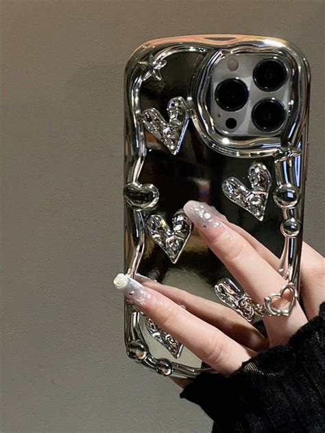 Silver Heart Decor Phone Case Pretty Iphone Cases Iphone Cases