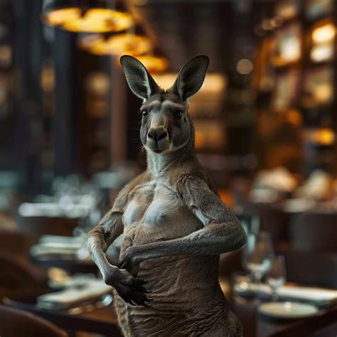 A Kangaroo With Its Arms Folded In Front Of A Bar Premium Ai