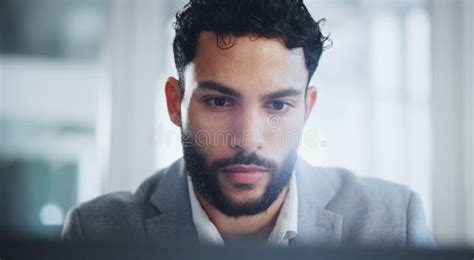 Business Thinking And Man With Planning Ideas And Online Reading With Laptop Research And