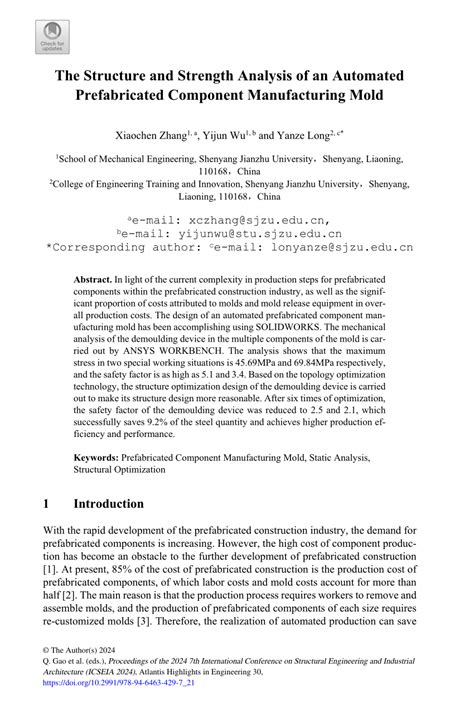 Pdf The Structure And Strength Analysis Of An Automated Prefabricated