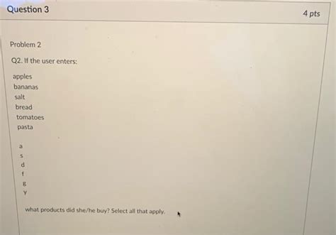 solved problem 2 lists this code emulates shopping first