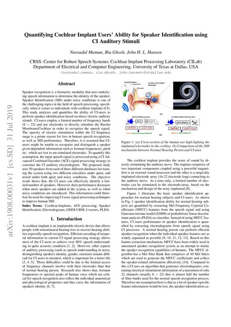 Quantifying Cochlear Implant Users Ability For Speaker Identification Using Ci Auditory Stimuli