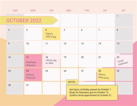 Colorful October 2022 Calendar Printable