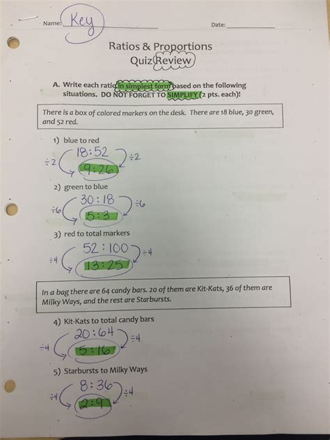 Ratios Rates Proportions Quiz Review Answer Key Answer Keys For Practice Pages U A