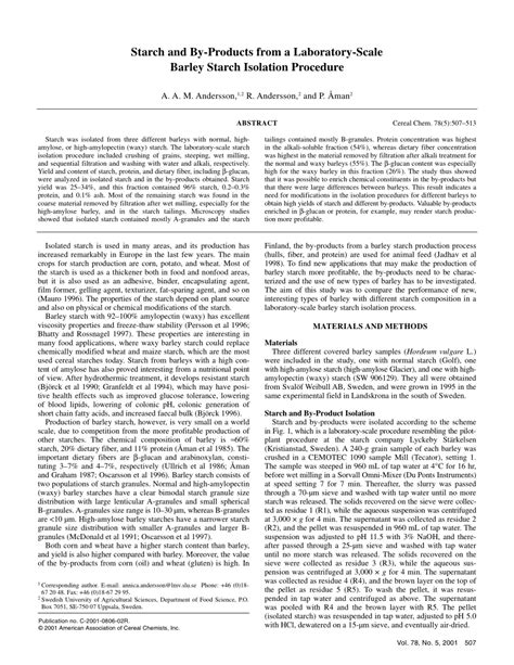 Pdf Starch And By Products From A Laboratory Scale Barley Starch