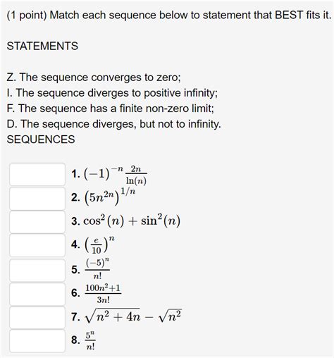 solved 1 point match each sequence below to statement that