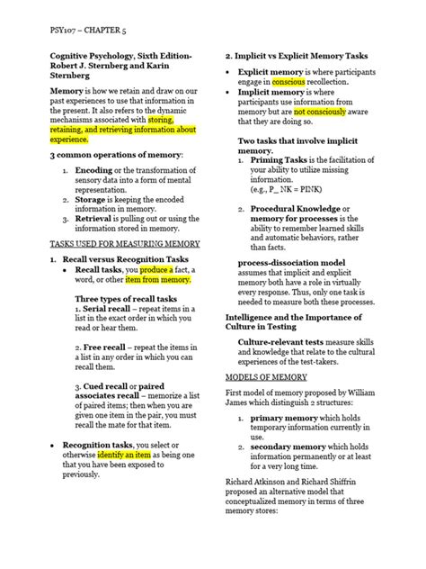 Chapter 5 Summary Pdf Memory Recall Memory