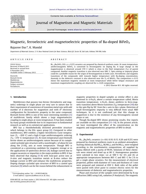 Pdf Effect Of Barium Substitution On Ferroelectric And Magnetic