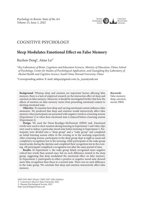 Pdf Sleep Modulates Emotional Effect On False Memory