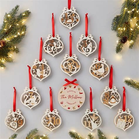 12 Days Of Christmas Personalized Colored Wood Ornament Set Christmas