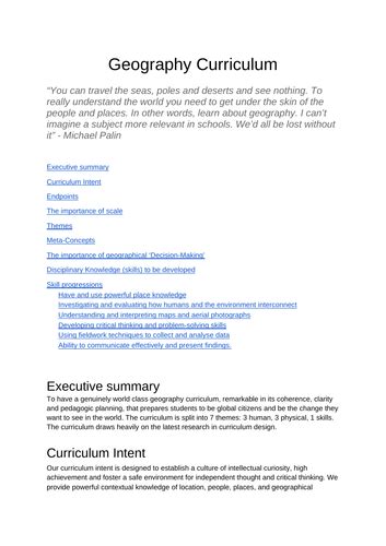 Geography Department Intent Document Teaching Resources