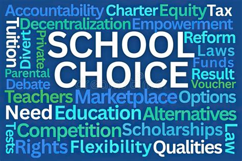 School Choice Word Cloud On Blue Background Stock Illustration