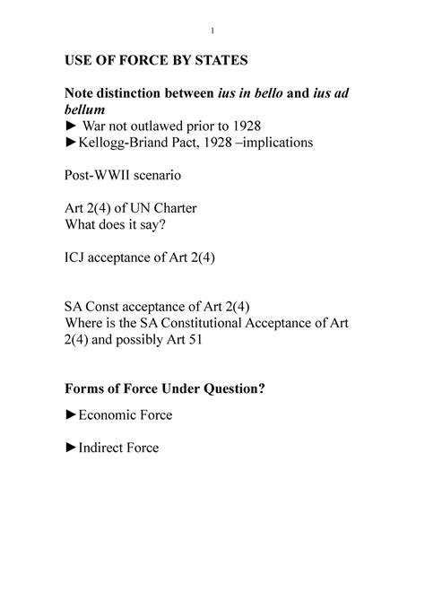 USE OF Force BY States Lecture Notes On International Law USE OF FORCE BY STATES Note