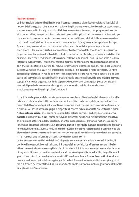 Riassunto Kandel Neurofisiologia Docsity