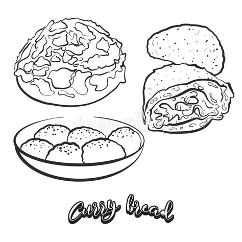 Bosquejo Dibujado Mano Del Pan Del Pan Del Curry Ilustración Del Vector