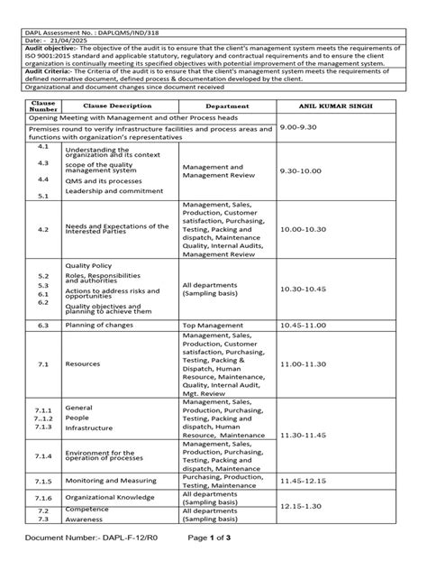 Stage 1 Audit Plan Pdf Audit Internal Audit